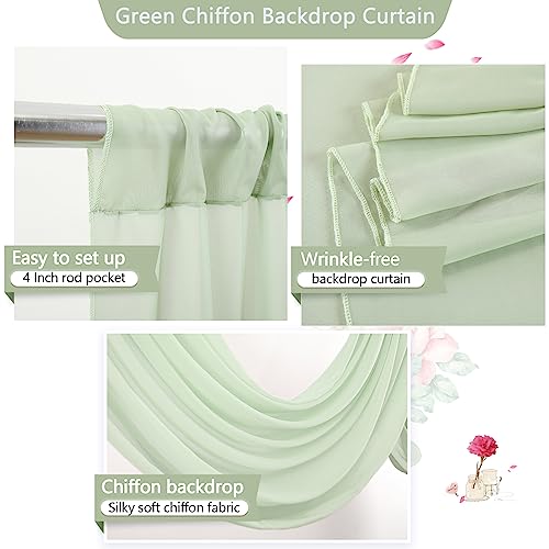 Sage Green Chiffon Sheer Backdrop Curtain for Wedding, Parties, Sage Green Arch Drapes for Backdrop Decoration,Wrinkle-Free 10ft x 10ft