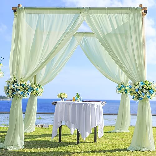 Sage Green Chiffon Sheer Backdrop Curtain for Wedding, Parties, Sage Green Arch Drapes for Backdrop Decoration,Wrinkle-Free 10ft x 10ft