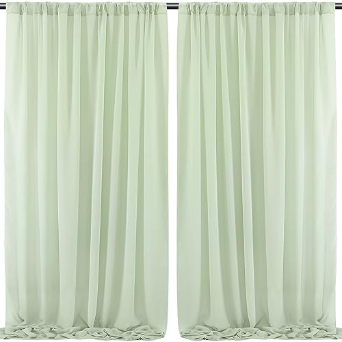 Sage Green Chiffon Sheer Backdrop Curtain for Wedding, Parties, Sage Green Arch Drapes for Backdrop Decoration,Wrinkle-Free 10ft x 10ft