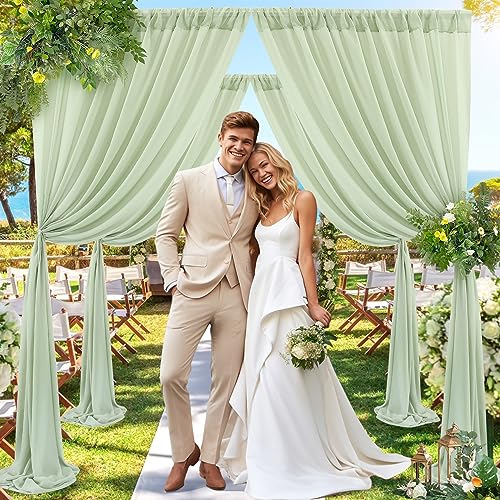 Sage Green Chiffon Sheer Backdrop Curtain for Wedding, Parties, Sage Green Arch Drapes for Backdrop Decoration,Wrinkle-Free 10ft x 10ft