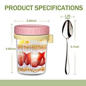 2 PACK Overnight Oats Containers with Lids and Spoon, 12 fl oz (350ml) Overnight Oats Jars, Glass Meal Prep Containers Mason Jars for Overnight Oats, Oatmeal Container Wide Mouth Large Capacity