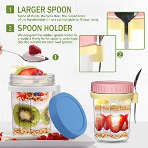 2 PACK Overnight Oats Containers with Lids and Spoon, 12 fl oz (350ml) Overnight Oats Jars, Glass Meal Prep Containers Mason Jars for Overnight Oats, Oatmeal Container Wide Mouth Large Capacity