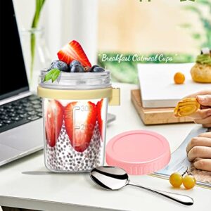 2 PACK Overnight Oats Containers with Lids and Spoon, 12 fl oz (350ml) Overnight Oats Jars, Glass Meal Prep Containers Mason Jars for Overnight Oats, Oatmeal Container Wide Mouth Large Capacity