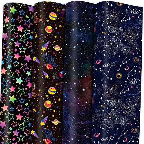 RiukRaiu Galaxy Wrapping Paper For Kids Boys Girls-Gift Wrap with Night Sky,Nebula Star Suitable For Birthday, Baby Shower, Party, Graduations, Party.8 Sheets 20 x 29 Inch, Folded Flat