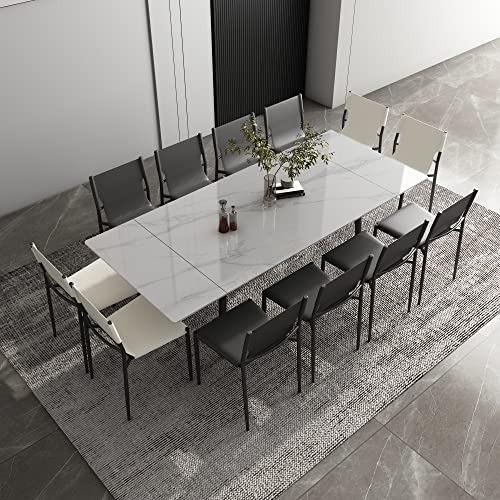 Luck Live 62.9'' to 94.4'' Extendable Dining Tables for 4 to 8 - New sintered Stone Material Rectangle Dining Table -High Hardness，White, Easy