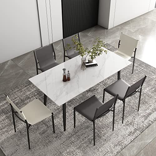 Luck Live 62.9'' to 94.4'' Extendable Dining Tables for 4 to 8 - New sintered Stone Material Rectangle Dining Table -High Hardness，White, Easy