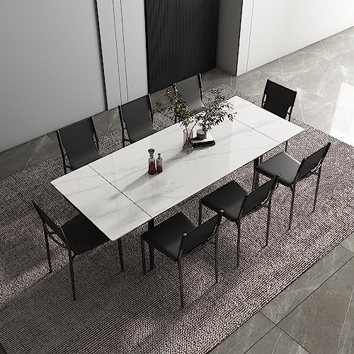 Luck Live 62.9'' to 94.4'' Extendable Dining Tables for 4 to 8 - New sintered Stone Material Rectangle Dining Table -High Hardness，White, Easy