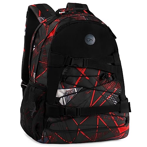 Choco Mocha Boys Red Black Backpack for Elementary Middle School, Large Backpack for Kids Teen Boys, 18 Inch