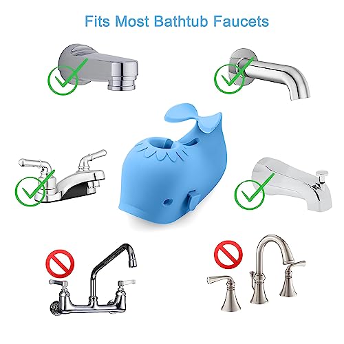 PandaEar Bath Spout Cover, Baby Bathtub Faucet Cover, Baby Shower Protector Cover for Kids Toddlers, Universal Fit -Whale (Blue)