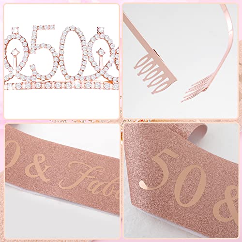 WLLHYF 50th Birthday Queen Sash 50th Rhinestone Tiara Set Birthday Crowns 50th Birthday Decorations Crystal Hair Band Happy Birthday Accessories for Women