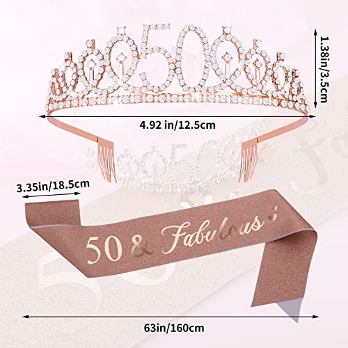 WLLHYF 50th Birthday Queen Sash 50th Rhinestone Tiara Set Birthday Crowns 50th Birthday Decorations Crystal Hair Band Happy Birthday Accessories for Women