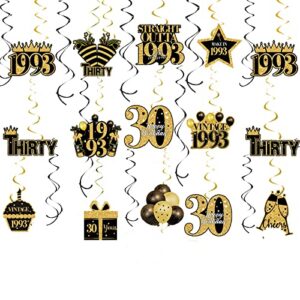 30th birthday decorations for women men him her, seglorwy 40 pcs vintage black and gold birthday hanging swirls party decorations, thirty birthday hanging decorations party favors