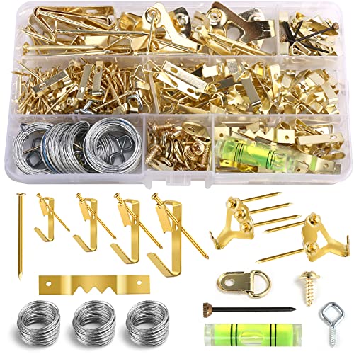 310 Pcs Picture Hanging Kit, Heavy Duty Picture Hangers for Drywall, Picture Hanging Hooks, Picture Hooks for Hanging Hardware Mirror, Pictures Frame Hanger With Nails Hanging Wire Sawtooth etc VOPTON