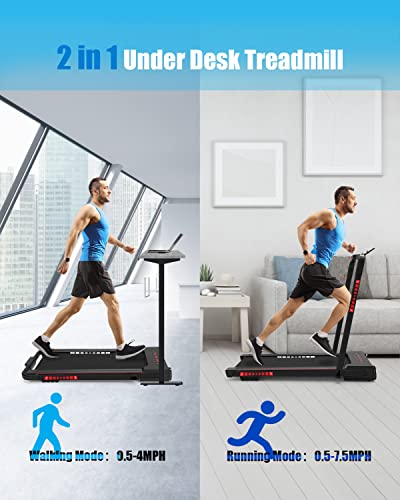 Walking Pad Treadmill Under Desk, 2 in 1 Folidable Treadmills Walking Machine, Portable Electric Treadmill, Desk Treadmill Compact Electric Running Jogging for Home Office with Remote Control, Black