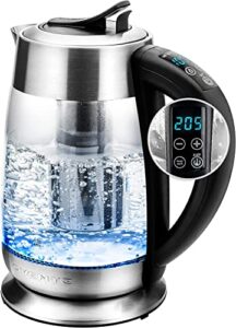 ovente electric glass kettle hot water boiler 1.8 liter bpa free 1500w, set temperature control, auto shut off, portable tea kettle & instant water heater + stainless steel infuser - kg6610s