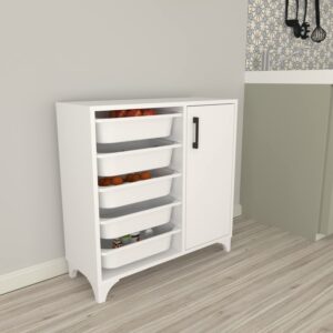 Dresser Closet Organizer and Storage Bins Drawer Toy Storage Chest Shelves Shoe Cabinet Rack Bookshelf Bathroom Office Kitchen Pantry Organizer Garage Organization (White, 5 Basket with Door)