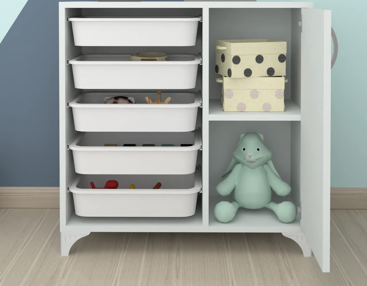 Dresser Closet Organizer and Storage Bins Drawer Toy Storage Chest Shelves Shoe Cabinet Rack Bookshelf Bathroom Office Kitchen Pantry Organizer Garage Organization (White, 5 Basket with Door)