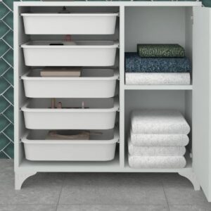 Dresser Closet Organizer and Storage Bins Drawer Toy Storage Chest Shelves Shoe Cabinet Rack Bookshelf Bathroom Office Kitchen Pantry Organizer Garage Organization (White, 5 Basket with Door)