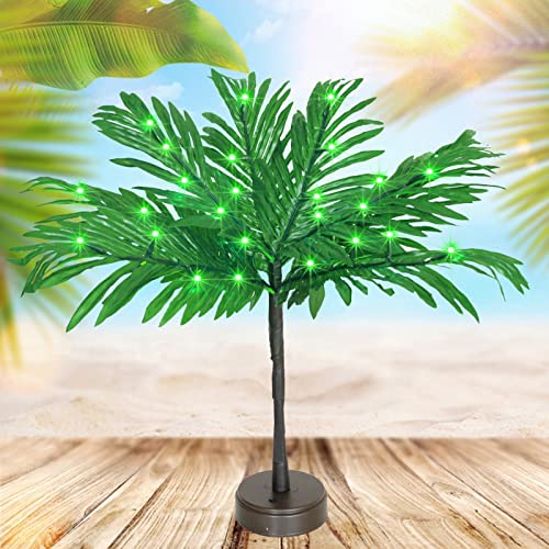 23In Lighted Palm Tree Table Decor, Tropical Artificial Palm Tree Lights Branches Battery USB Powered, LED Mini Light Up Palm Tree Decor Table Centerpiece for Luau Summer Hawaiian Party Tiki Bar Home