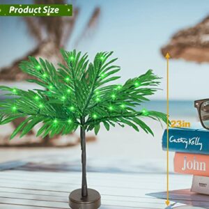 23In Lighted Palm Tree Table Decor, Tropical Artificial Palm Tree Lights Branches Battery USB Powered, LED Mini Light Up Palm Tree Decor Table Centerpiece for Luau Summer Hawaiian Party Tiki Bar Home