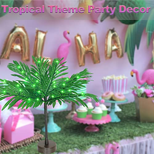 23In Lighted Palm Tree Table Decor, Tropical Artificial Palm Tree Lights Branches Battery USB Powered, LED Mini Light Up Palm Tree Decor Table Centerpiece for Luau Summer Hawaiian Party Tiki Bar Home