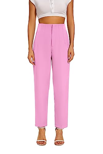 Kusogiay High Waist Dress Pant for Women Business Trousers Work Office Pants with Pockets(Large,Light Pink)