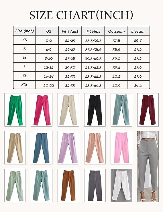 Kusogiay High Waist Dress Pant for Women Business Trousers Work Office Pants with Pockets(Large,Light Pink)