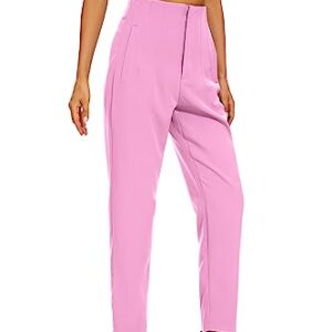 Kusogiay High Waist Dress Pant for Women Business Trousers Work Office Pants with Pockets(Large,Light Pink)