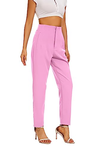 Kusogiay High Waist Dress Pant for Women Business Trousers Work Office Pants with Pockets(Large,Light Pink)