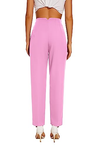 Kusogiay High Waist Dress Pant for Women Business Trousers Work Office Pants with Pockets(Large,Light Pink)