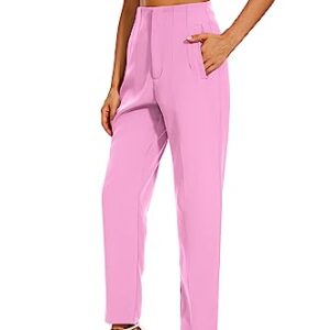 Kusogiay High Waist Dress Pant for Women Business Trousers Work Office Pants with Pockets(Large,Light Pink)