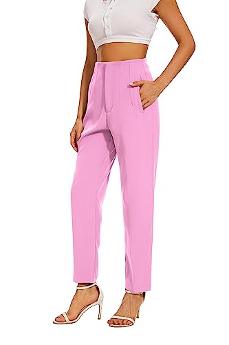 Kusogiay High Waist Dress Pant for Women Business Trousers Work Office Pants with Pockets(Large,Light Pink)