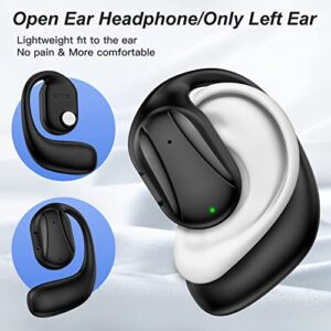 Single Open Ear Headphones [Only Left Ear], Wireless Bluetooth 5.2 Noise Cancelling 16 Hours Battery Life Headphone with Earhooks, Stereo Powerful Volume Headset for Sports Business Truck Driver-Black