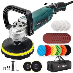 geveelife buffer polisher, 1600w 7 inch/6 inch polisher, 7 variable speed 1000-3500 rpm car buffer polisher waxer with adjustable grip, detachable handle for car, boat sanding, polishing, waxing