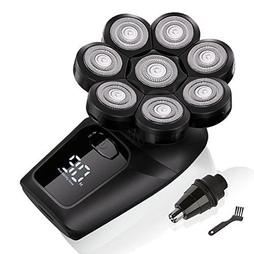 8D Floating Head Shavers for Bald Men,Waterproof Electric Razors for Wet&Dry Head,Face,Legs and Body Shaving,Portable Rechargeable Shaver Kit with Nose&Ear Hair Trimmer,90-Mins Use Time,LED Display.