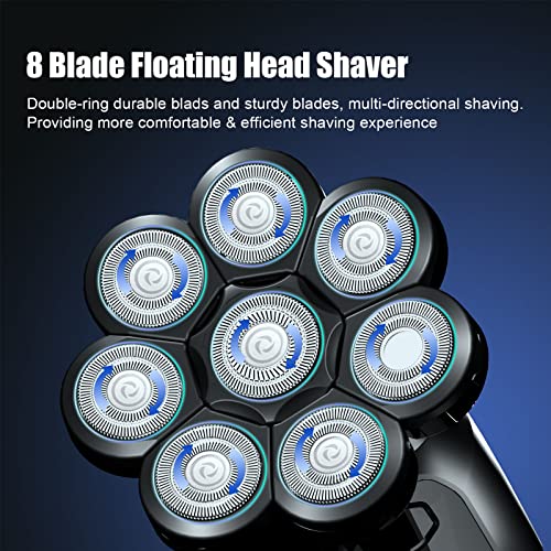 8D Floating Head Shavers for Bald Men,Waterproof Electric Razors for Wet&Dry Head,Face,Legs and Body Shaving,Portable Rechargeable Shaver Kit with Nose&Ear Hair Trimmer,90-Mins Use Time,LED Display.