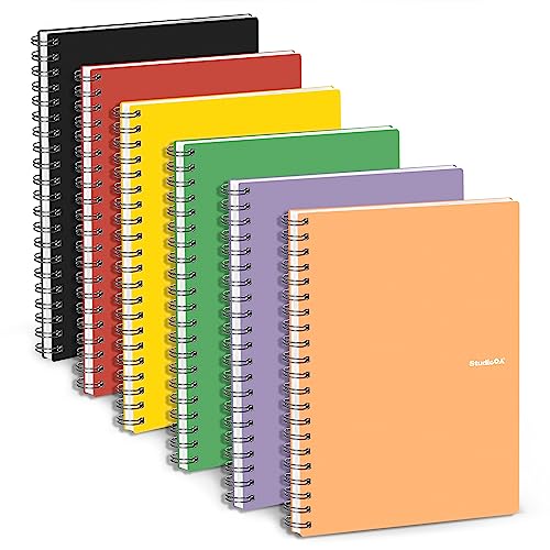 STUDIO O. A. Spiral Notebooks, 6 Pack, 1-Subject, Wide Ruled Paper, 8.5 x 11, 70 Sheets of 70g/㎡ Paper, Durable PP Cover, For School, Office, Business, Professional