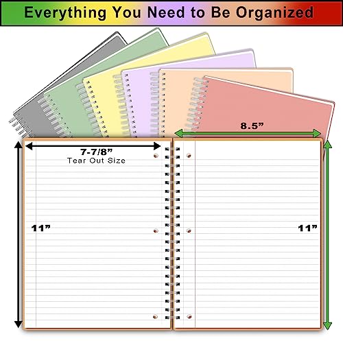 STUDIO O. A. Spiral Notebooks, 6 Pack, 1-Subject, Wide Ruled Paper, 8.5 x 11, 70 Sheets of 70g/㎡ Paper, Durable PP Cover, For School, Office, Business, Professional