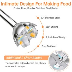 Immersion Blender, 5 in 1 Hand Blender, 12 Speed and Turbo Mode Immersion Blender handheld, Blender Electric Stainless Steel with Milk Frother, 600ml Beaker, 500ml Chopper, Egg Whisk