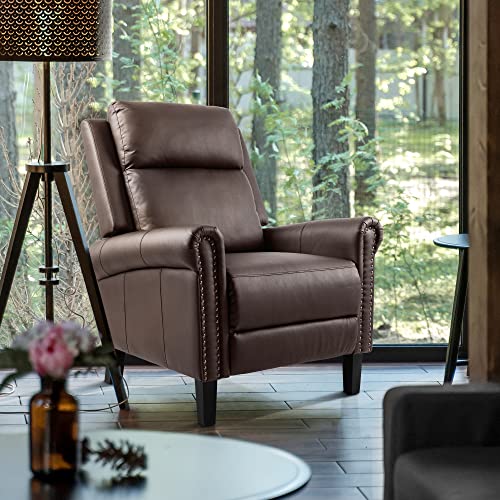 YITAHOME Leather Recliner Chair, Push Back Recliner with Comfortable Arms and Back, Accent Chair Single Sofa Adjustable for Living Room, Home Theater Seating, Brown