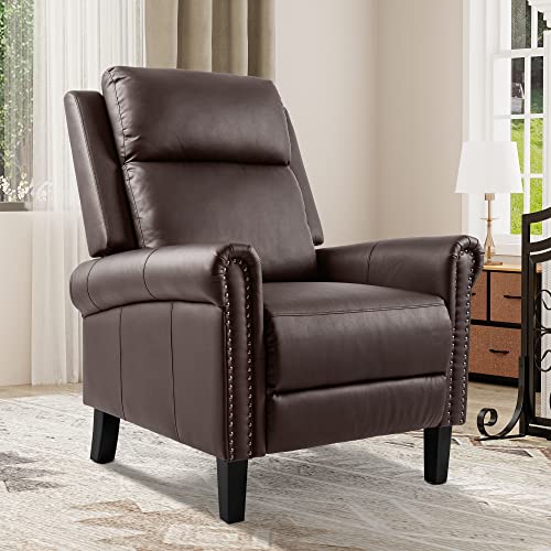 YITAHOME Leather Recliner Chair, Push Back Recliner with Comfortable Arms and Back, Accent Chair Single Sofa Adjustable for Living Room, Home Theater Seating, Brown