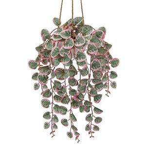 briful artificial hanging plants with pot 17'' fake string of heart plants faux pink white ceropegia woodii succulent plants for wall home office indoor porch railings balcony patio outdoor decor