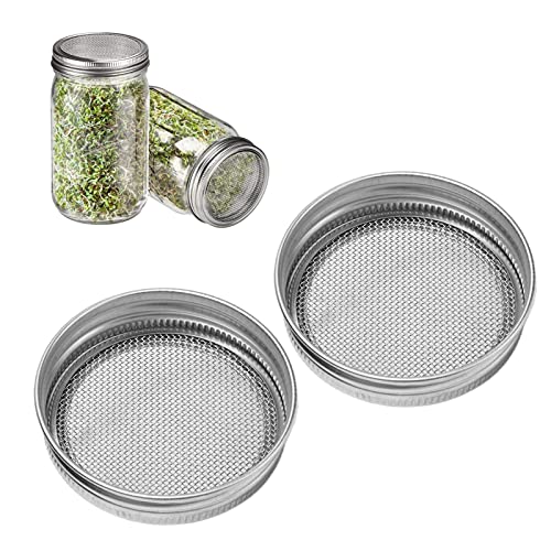 Alvinlite Sprouting Lids,Sprouting Kit Dishwasher Safe Without Rusting Stainless Steel Mesh Screen Jar Strainer 2pcs for Bean Sprout Growing Broccoli, Alfalfa, Mung Bean(86mm)