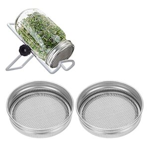 Alvinlite Sprouting Lids,Sprouting Kit Dishwasher Safe Without Rusting Stainless Steel Mesh Screen Jar Strainer 2pcs for Bean Sprout Growing Broccoli, Alfalfa, Mung Bean(86mm)