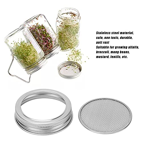 Alvinlite Sprouting Lids,Sprouting Kit Dishwasher Safe Without Rusting Stainless Steel Mesh Screen Jar Strainer 2pcs for Bean Sprout Growing Broccoli, Alfalfa, Mung Bean(86mm)