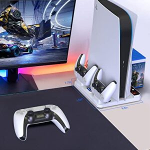 PS5 Stand and Cooling Station with Dual Controller Charging Station Compatible with PS5 Controller,Compact PS5 Accessories with Cooling Fan,Controller Charger,2 in 1 USB Cable, Media Slot, Screw