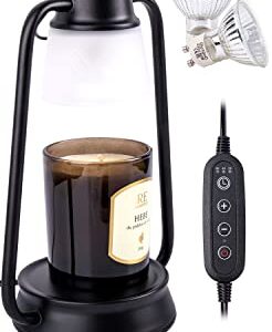 Candle Warmer Lamp Dimmable Timer: Electric Metal Top Down Light Heat Melting Wax Candles with 2 50W Lights Bulbs Vintage Fits Large Small Jar Scented Candel Warming Lantern for Valentine's Day Gift