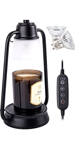 Candle Warmer Lamp Dimmable Timer: Electric Metal Top Down Light Heat Melting Wax Candles with 2 50W Lights Bulbs Vintage Fits Large Small Jar Scented Candel Warming Lantern for Valentine's Day Gift