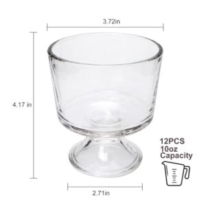 QAPPDA Glass Dessert Bowl Set of 12,Clear Footed Ice Cream Cups 300ml,Premium 10 Ounce Glass Prep Bowl Trifle Party Bowl Glass Dessert Cup for Sundae,Snack,Cereal,Fruit