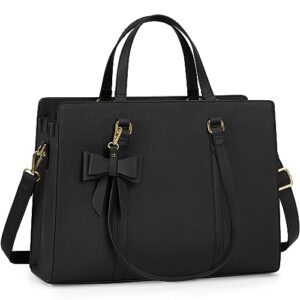 nubily laptop bag for women 15.6 inch laptop tote bag waterproof leather computer bag lightweight womens briefcase professional business office work bag large capacity handbag shoulder bag black